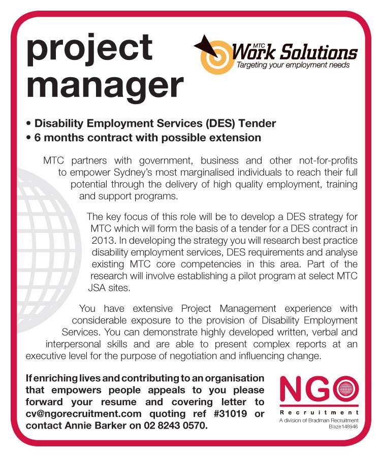 NGO Recruitment Project Manager NGO Recruitment